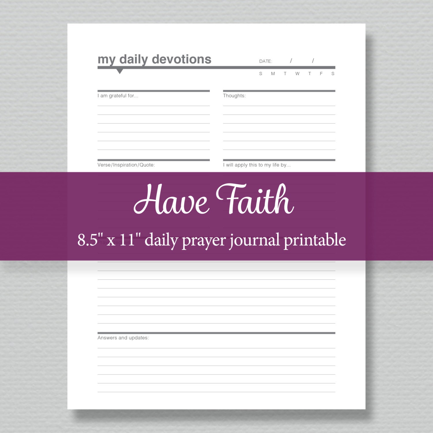 Daily Prayer Journal Printable PDF Standard Letter Size