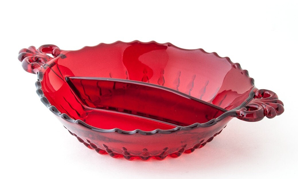 Vintage Ruby Red Divided Relish Dish Ruby Red By Annetweekes