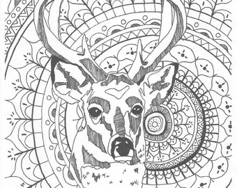 Aztec Zentangle Adult Coloring Page of a woodland by EssenceofInk