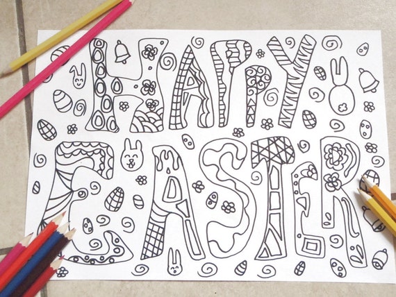 happy easter card chibi kids coloring kawaii rabbit eggs