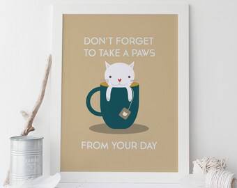 CAT QUOTE Poster Cat Poster Cat Wall Art Yellow Giclee Print