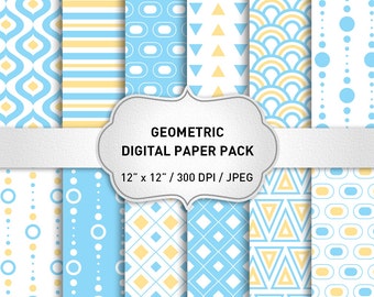 Back to School Digital Paper Yellow Red Blue Digital Paper