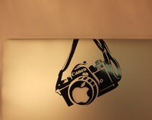 Camera vinyl decal on laptop screen