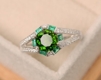 Diopside ring solitaire ring chrome diopside ring sterling