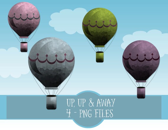 UP UP & AWAY Hot Air Balloon Clipart by MerrieMooreDesigns