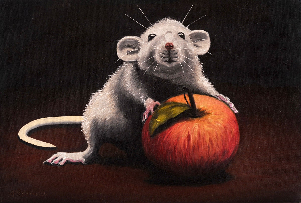 Rat Mini Painting-a cute grey. rat-Rat art by KhrometsAndrew