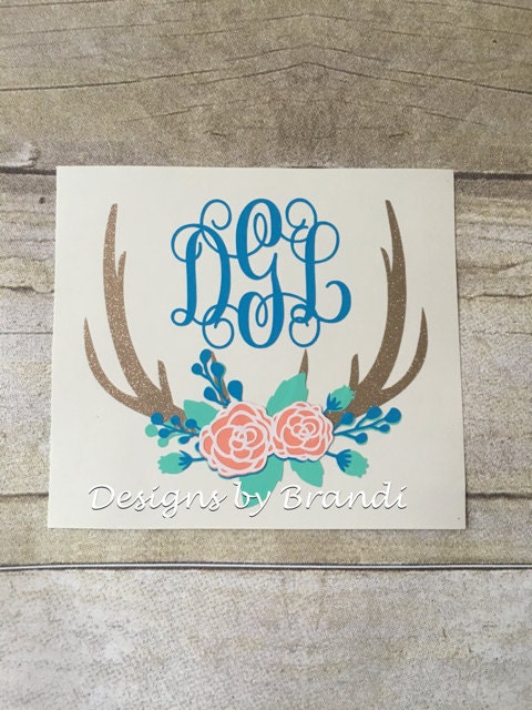 monogrammed deer antlers decal monogram floral antlers decal