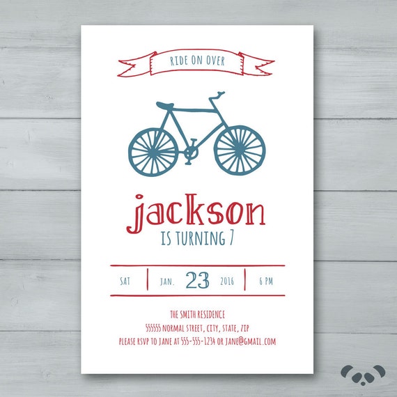 Bicycle Birthday Party Invitation Bike by PandafunkCreations