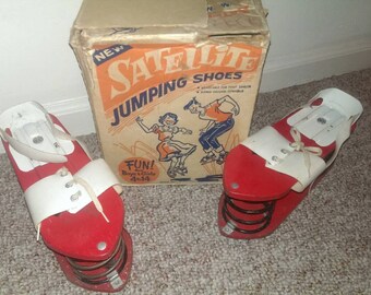 Items similar to Vintage Moon Shoes, Retro Red Jumping Shoes on Etsy