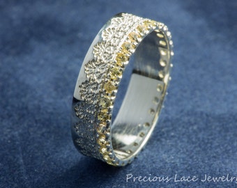 Unique Silver Wedding Band with Lace by PreciousLaceJewelry