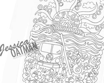 Camper Coloring Page Coloring Pages Vintage by JessicaOatmanArt