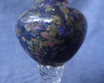 Items similar to Blue Hand Painted Decorated Floral Glass Vase or ...