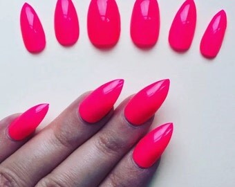 Pink stiletto nails | Etsy