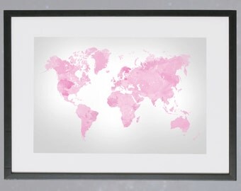Pink world map | Etsy