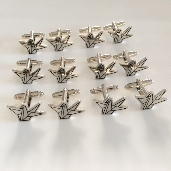 6 pairs of Stylish origami crane cufflinks by SerialSoulKitty