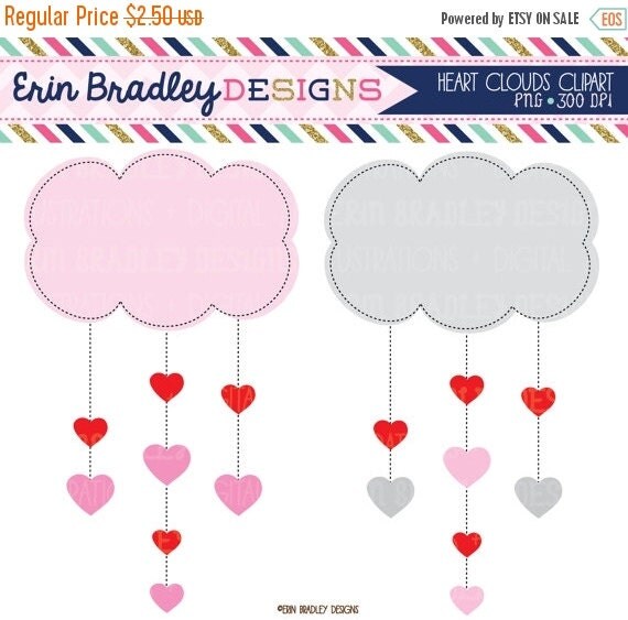 SALE Valentines Day Clipart Heart Clouds by ErinBradleyDesigns