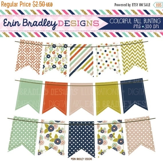 SALE Colorful Fall Bunting Clipart Graphics by ErinBradleyDesigns