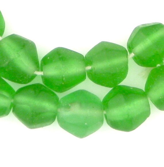 28 Green Sea Glass Java Faceted Bicone Beads by thebeadchest