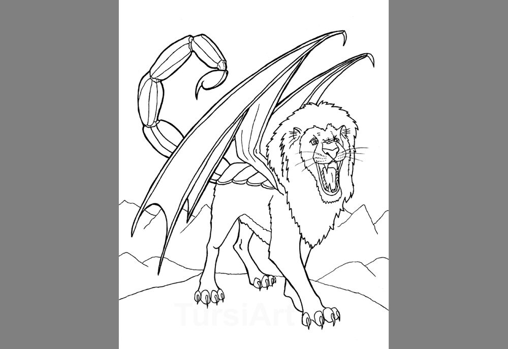Manticore Coloring Page Digital Download Printable by TursiArt