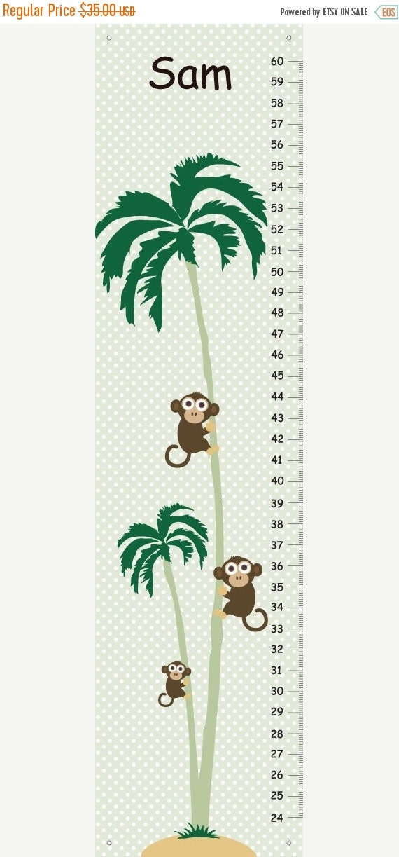 Spring SALE Monkey Canvas Growth Chart Kids by KidODesignStudio