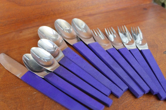 Retro Flatware with Blue Handles for Crafting STANLEY ROBERTS