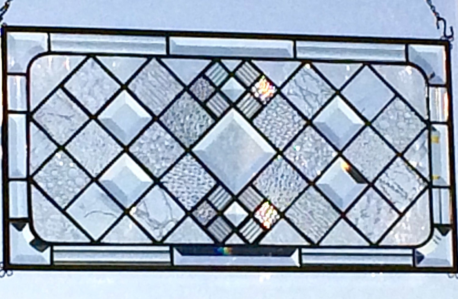 Stained Glass Window Panel Clear Geometric by DivinityArtisanGlass
