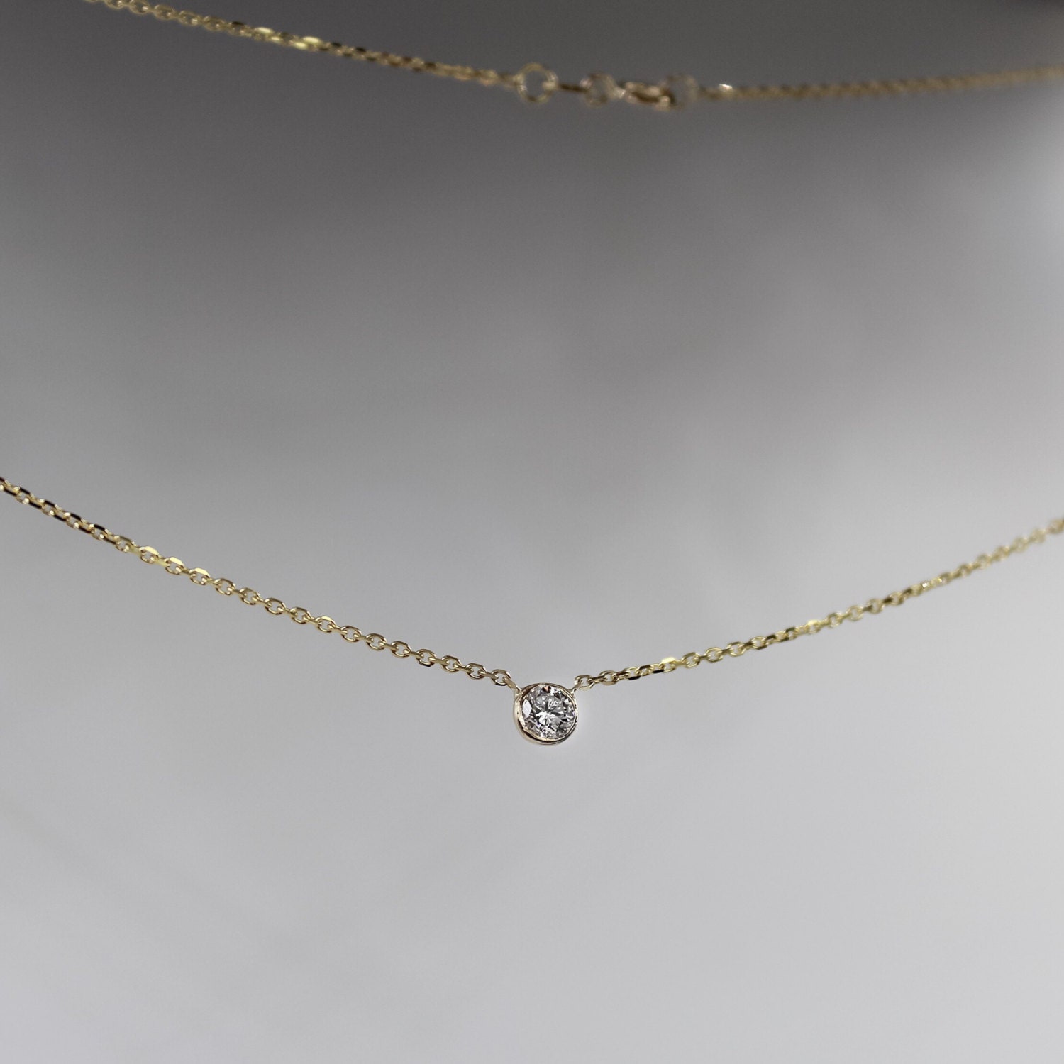 Delicate Solitaire Diamond Necklace .20 ct 14k Gold
