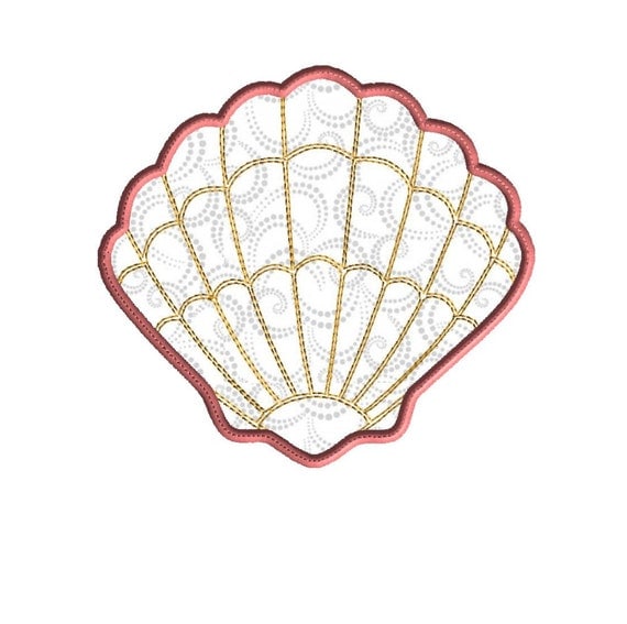 Seashell applique machine embroidery design 3 sizes