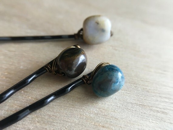 Stone Hair Pins. Natural Hair Accessories. Gemstone Bobby