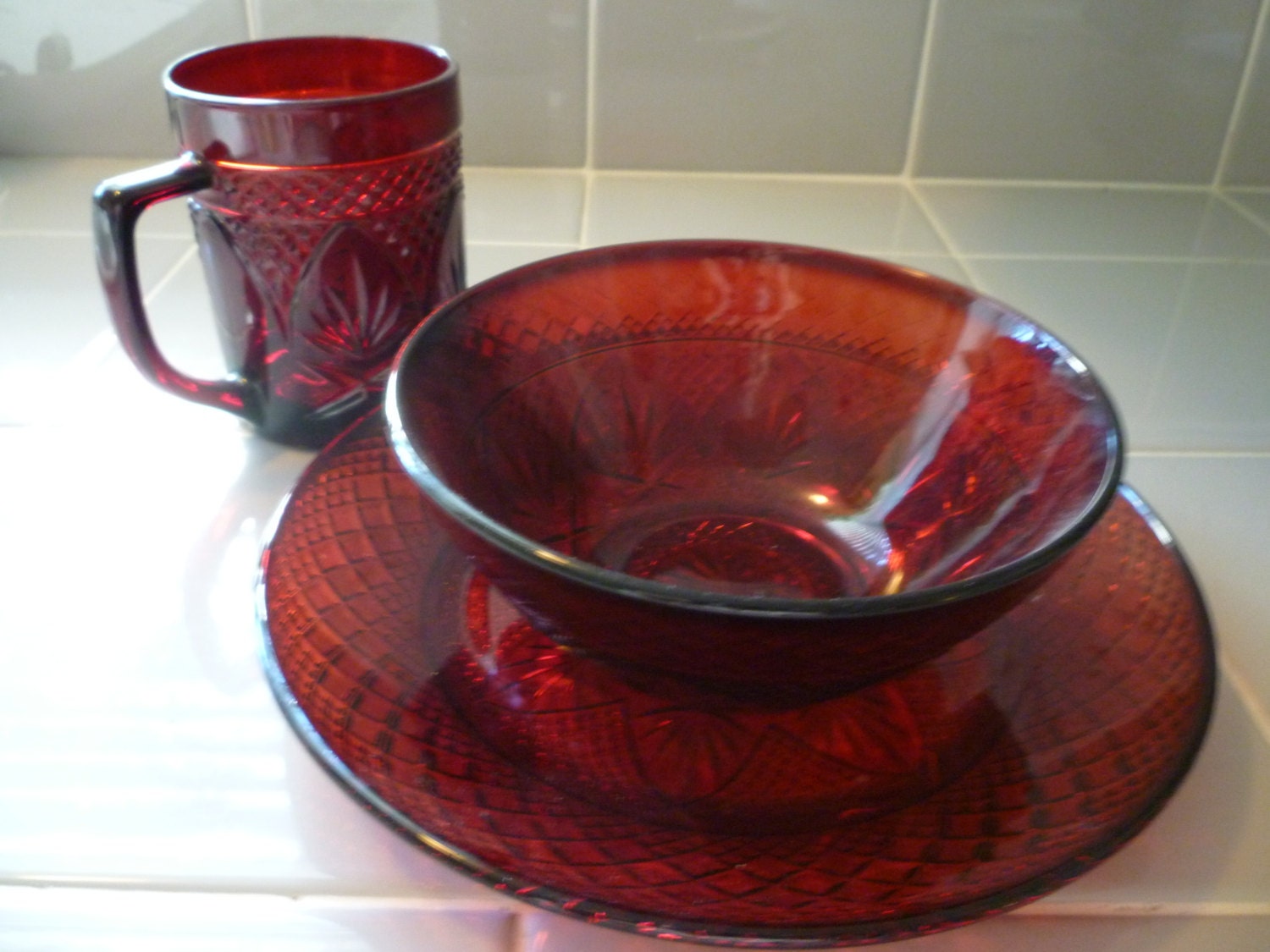 Ruby Red GLASSWARE. VINTAGE Collectible Ruby by TheBrambleyCottage