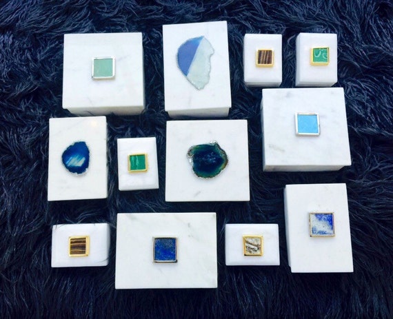 White Marble Boxes in Choice of Size and Blue Lapis