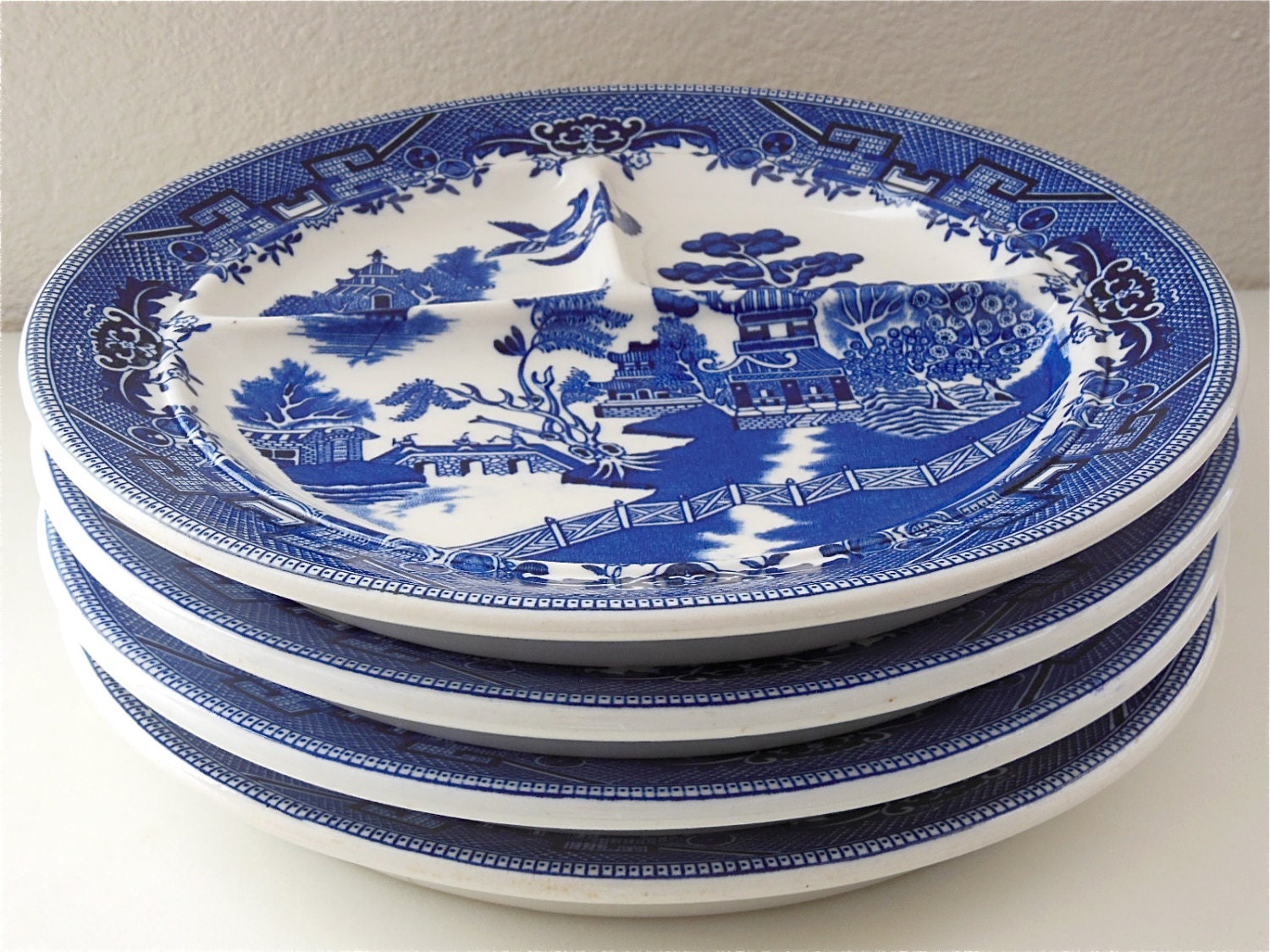 4 Blue Willow Divided Plate by Shenango China Made in USA