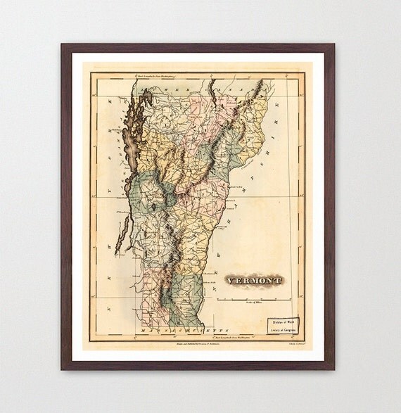 Vermont Map Map Art Map Decor State Map Vermont Art