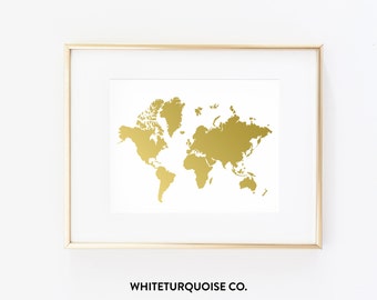 Unique gold foil world map related items | Etsy