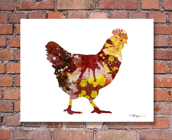 Chicken Art Print Abstract Watercolor Painting Wall Decor