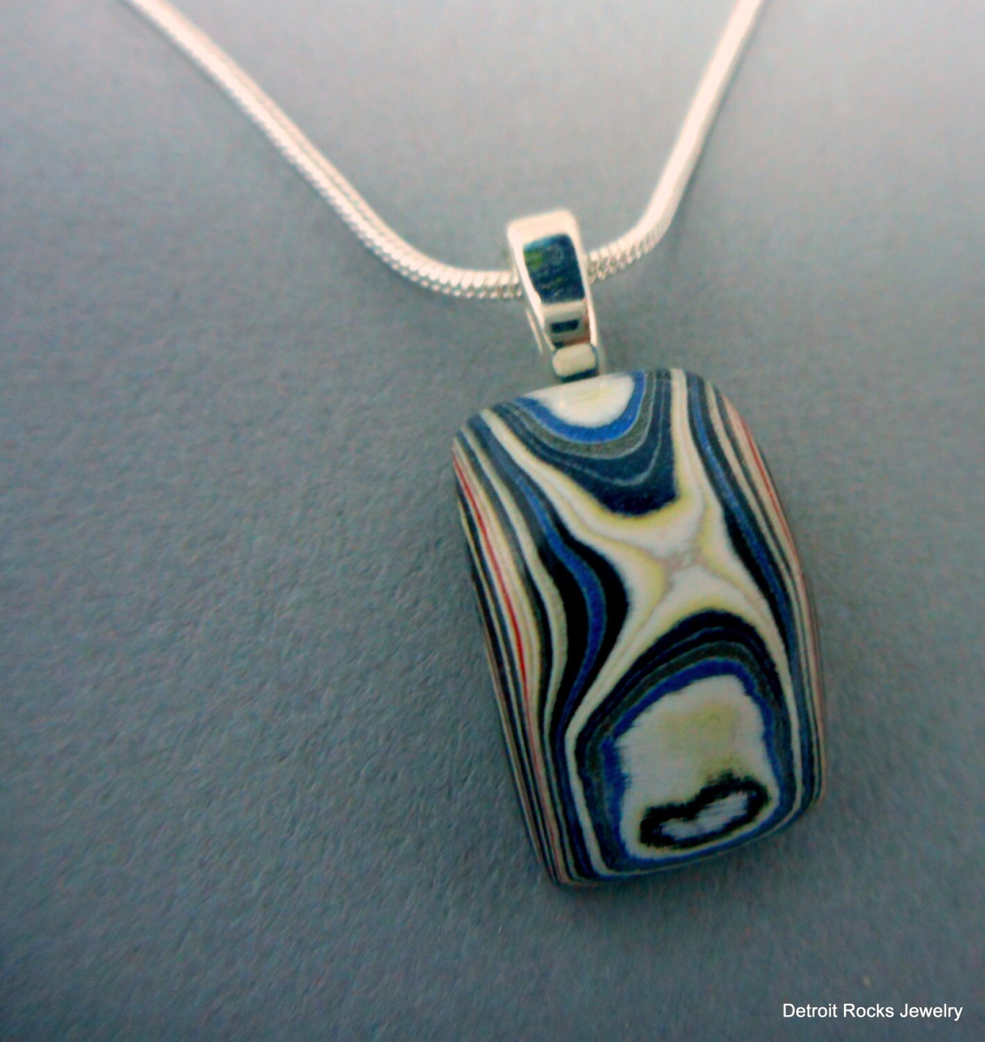 Fordite Necklace. Fordite Jewelry. Sterling Silver Necklace.