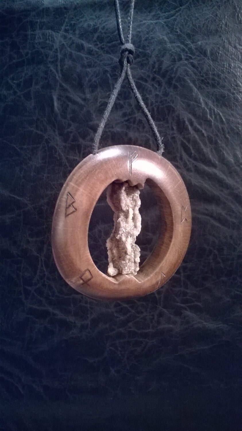 Rune pendant. Fulgurite lightning stone. Viking necklace. Rune