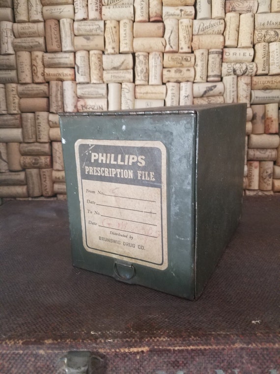 Vintage prescription file box vintage decor industrial