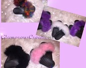 Unique fur slides related items | Etsy