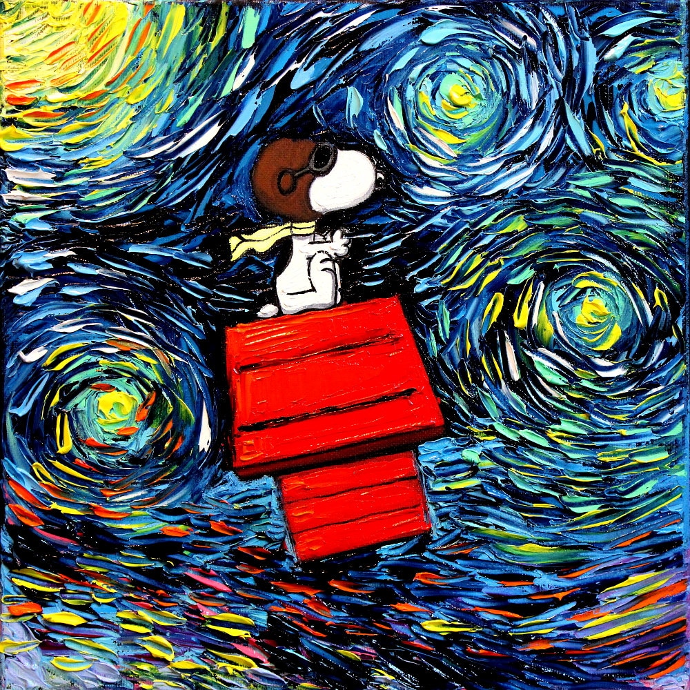 Snoopy Art Peanuts dog Starry Night print van Gogh Never