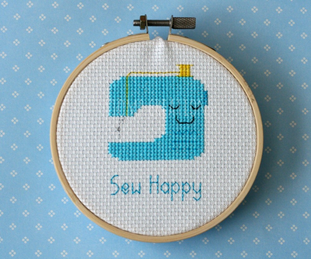 Sewing machine cross stitch pattern: Sew Happy by StompCreations