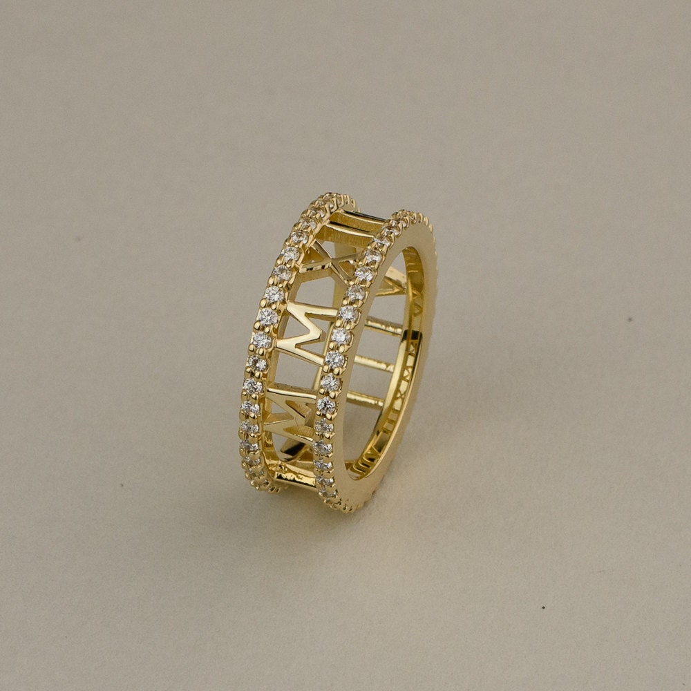 Diamond Eternity Roman Numeral Ring Solid Gold in 14k and