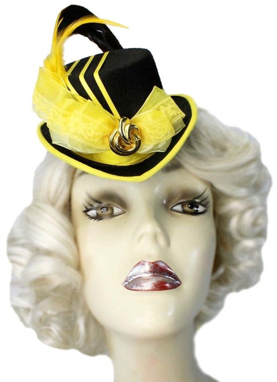Yellow Mini Top Hat Fascinator Lemon Zest Victorian Steampunk