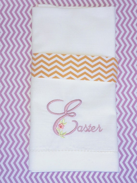 Floral Elegant Easter Embroidered Cloth Napkins /Set of 4/