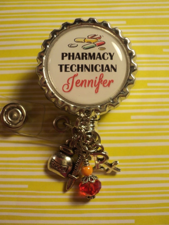 Personalized Pharmacy Technician badge reel with charms