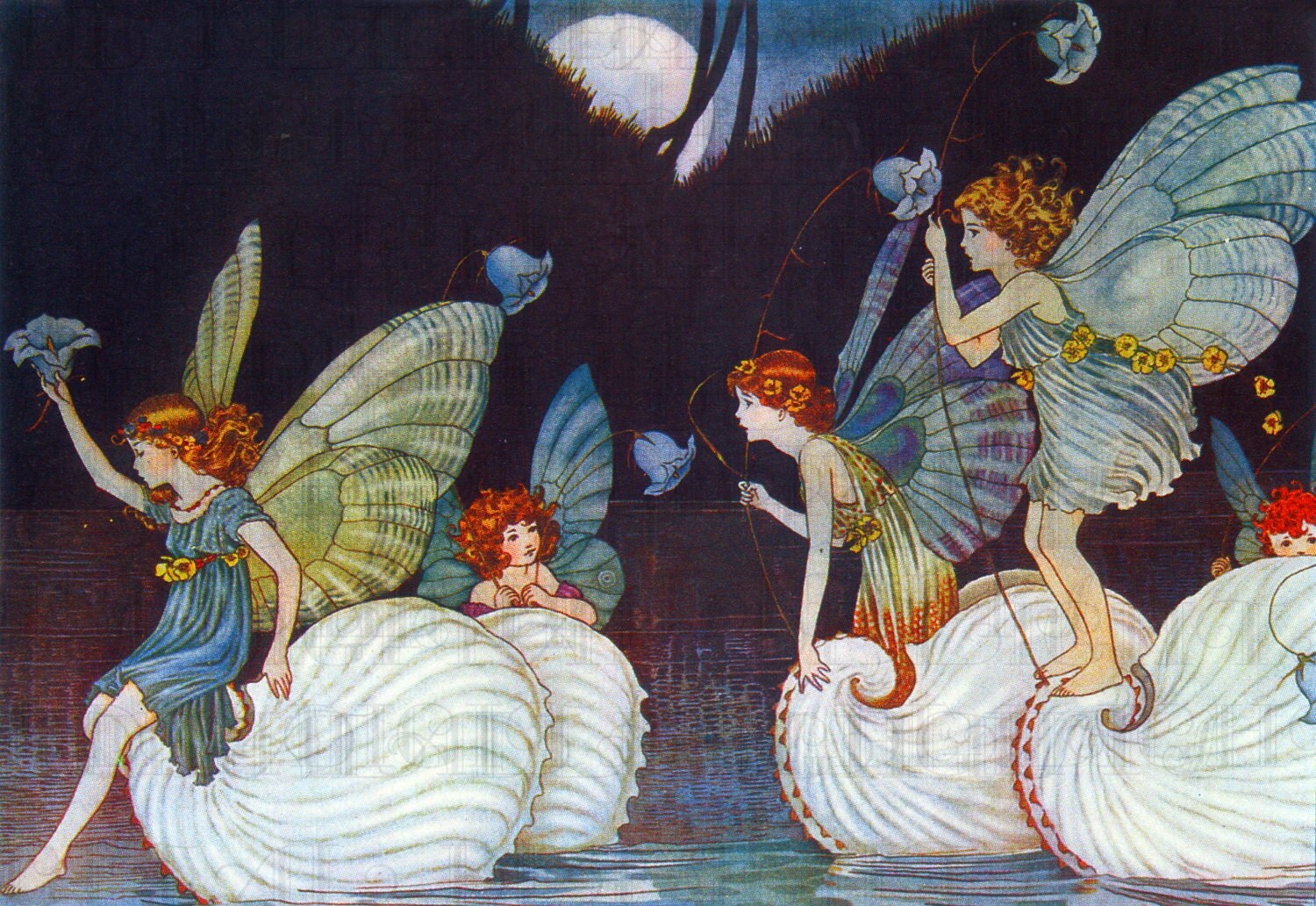 DAZZLING Fairies Ride On Sea Shells Fairy Vintage DIGITAL
