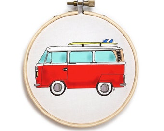 Bus embroidery | Etsy