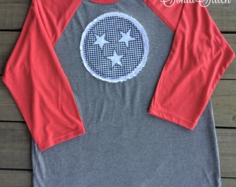 Tennessee Tri-star Baseball Tee tn applique Raglan sleeve