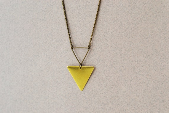 Brass Triangle Necklace / Geometric Necklace / Long by Boholysm