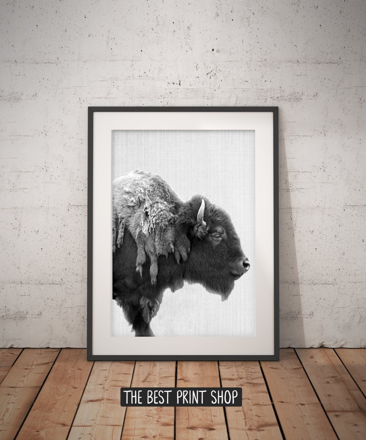 Buffalo Print Bison Wall Art Black and White Buffalo Modern
